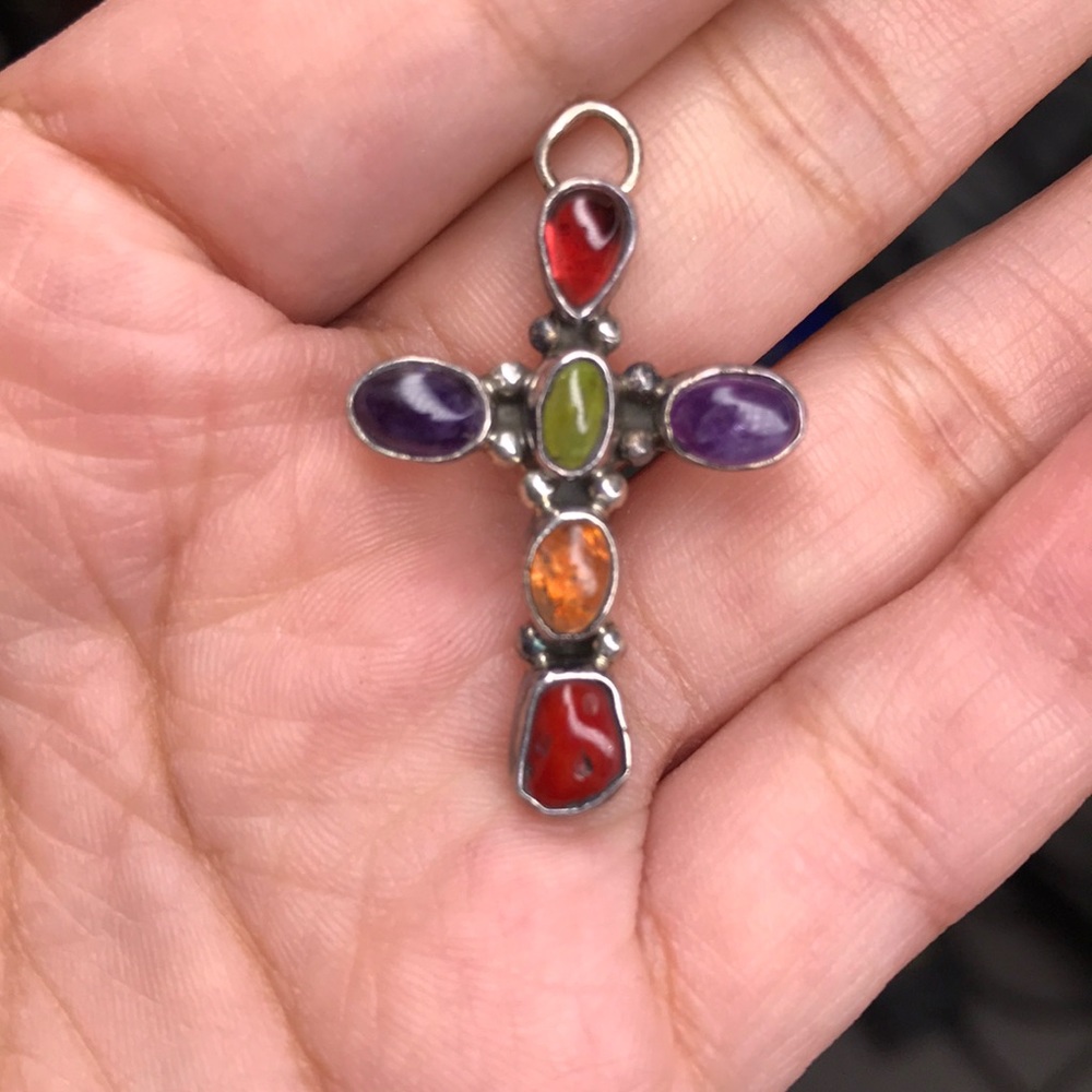 Multi Gemstone Cross Pendant - Gem
